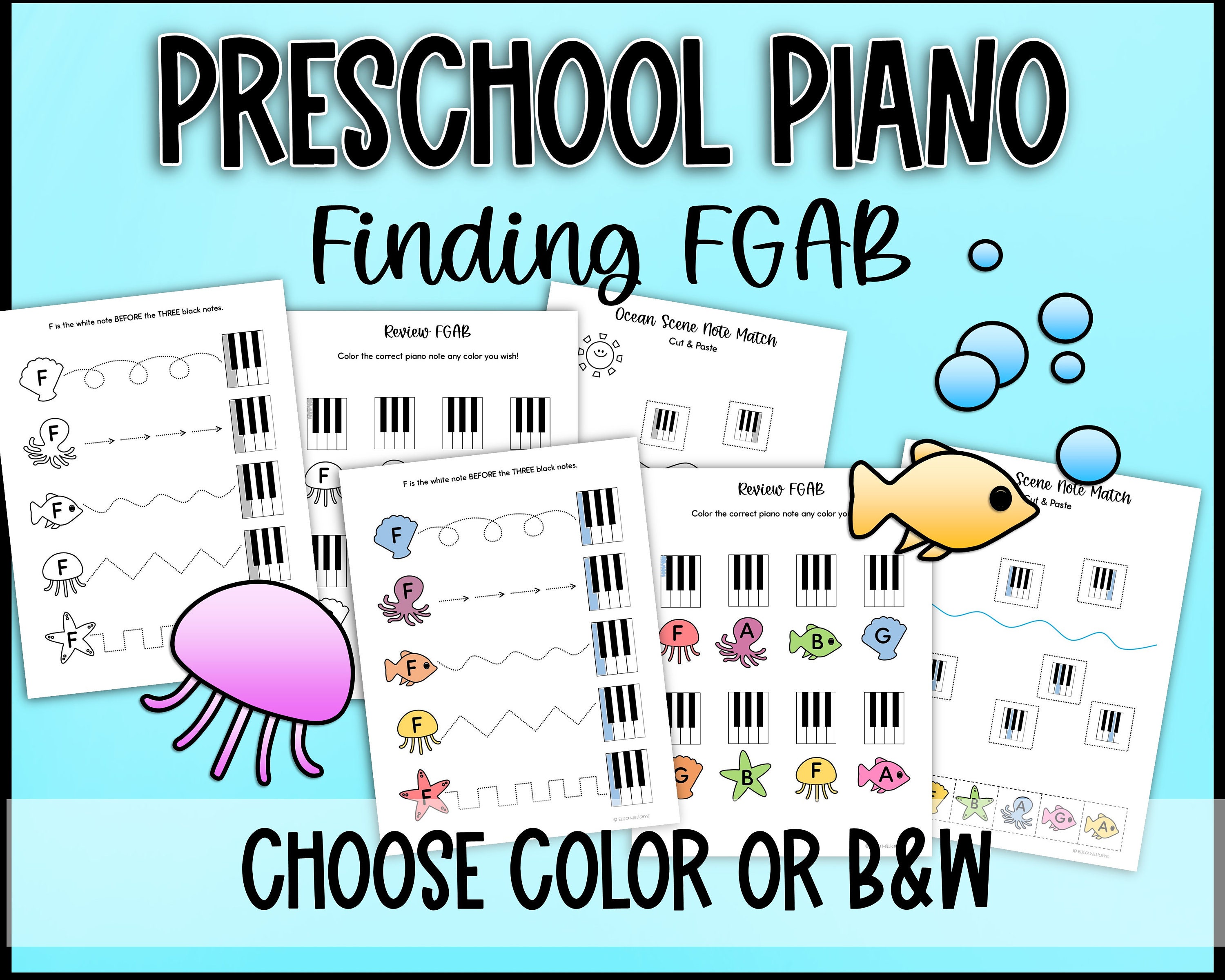 Preschool Piano Music Theory: Ocean-themed Finding FGAB Worksheets and ...