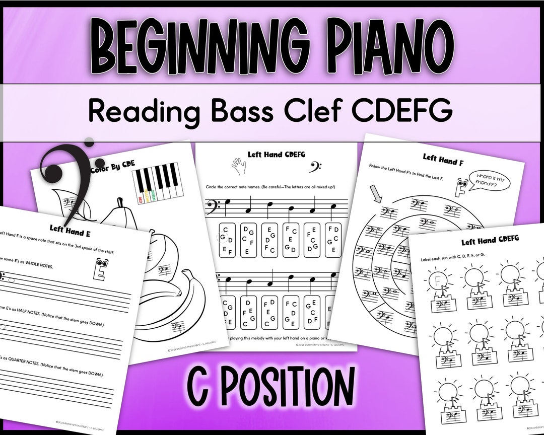 Beginning Piano Bass Clef Note Reading in C Position, Left Hand / Basic ...