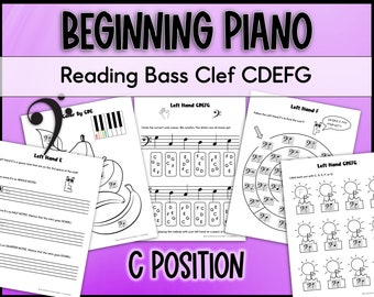 Beginning Piano Bass Clef Note Reading in C Position, Left Hand / Basic ...
