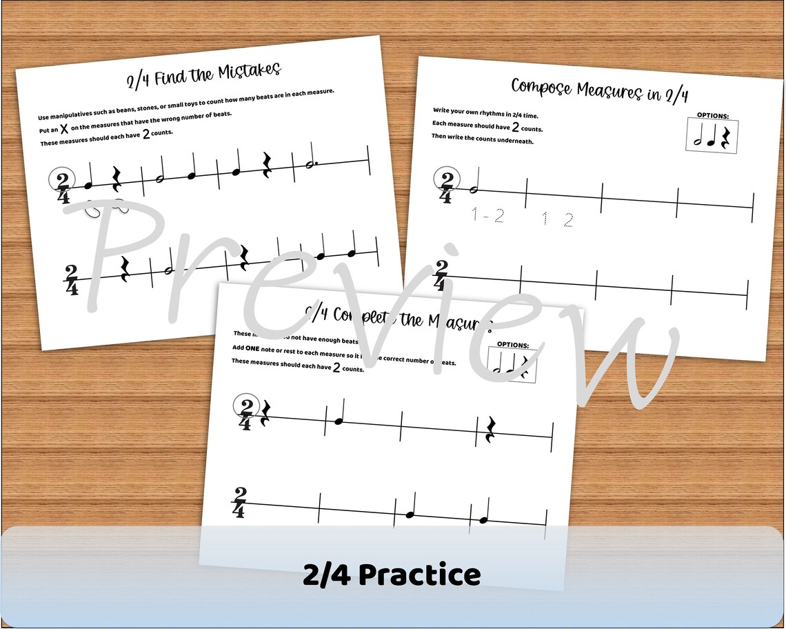 Simple Time Signature Rhythm Worksheets (4/4, 3/4, 2/4) for Preschool ...