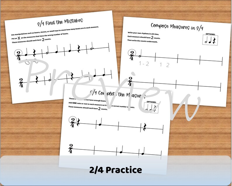 Simple Time Signature Rhythm Worksheets (4/4, 3/4, 2/4) for Preschool ...