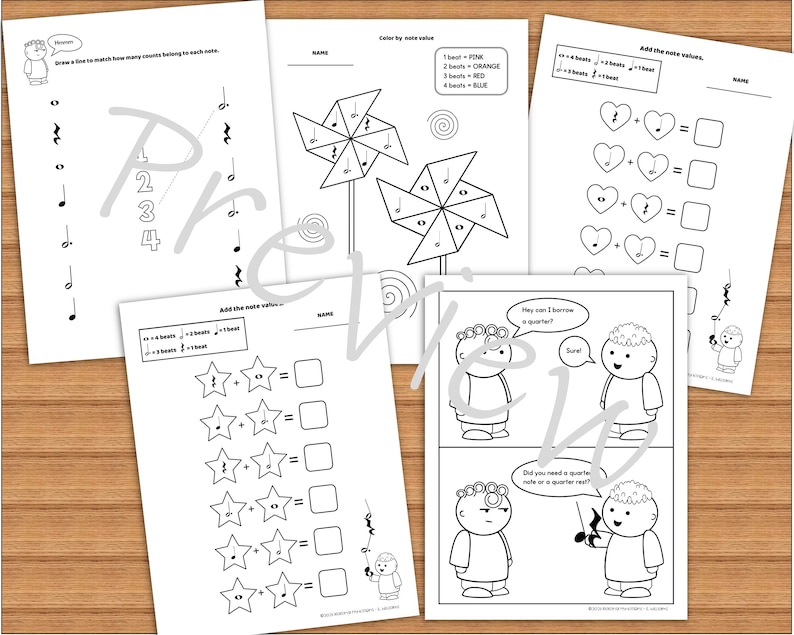 Preschool Music Rhythm Worksheets, Basic Note Values Activities ...