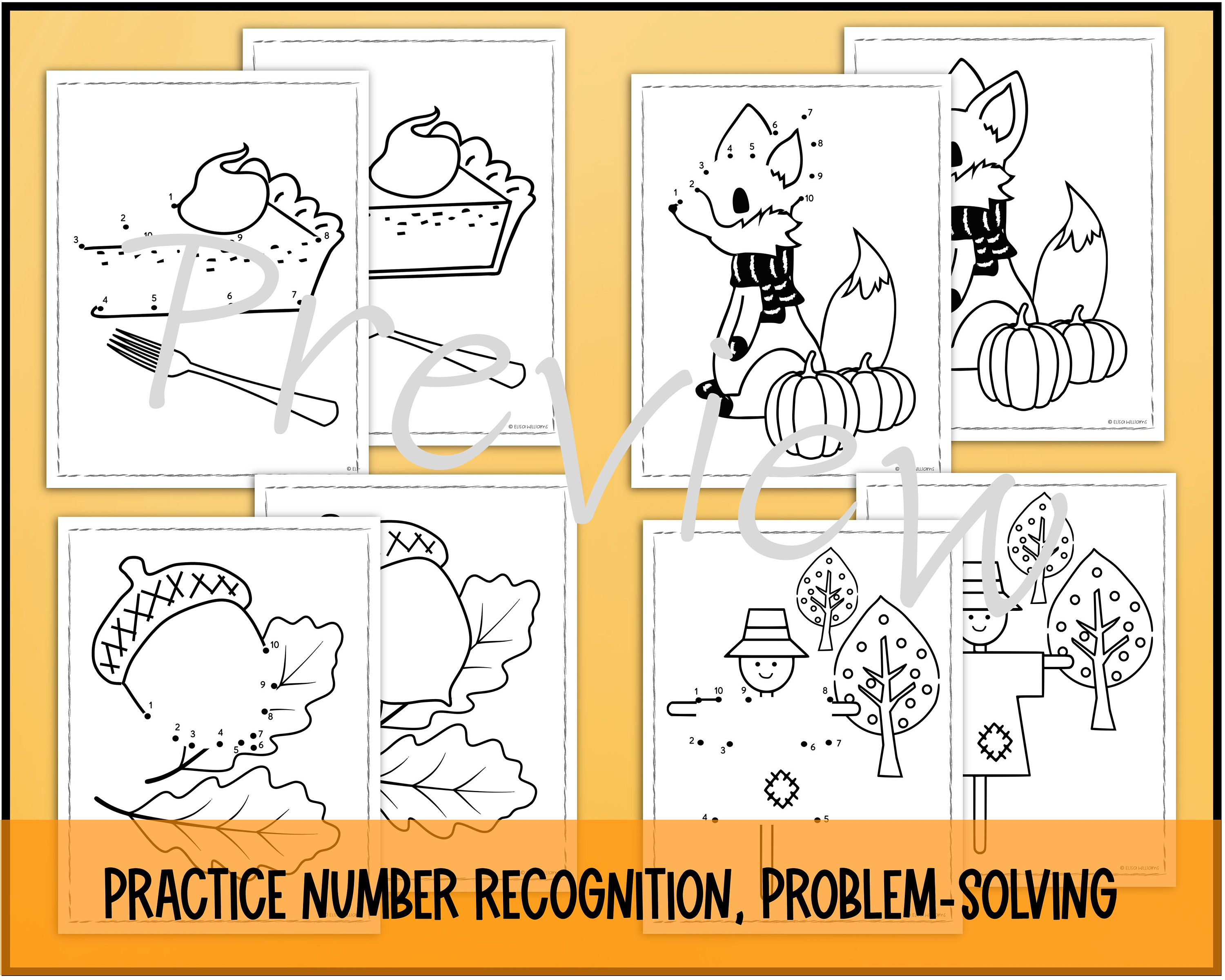 Fall Dot to Dot 1-10 Counting and Coloring Pages for Prek Connect the ...