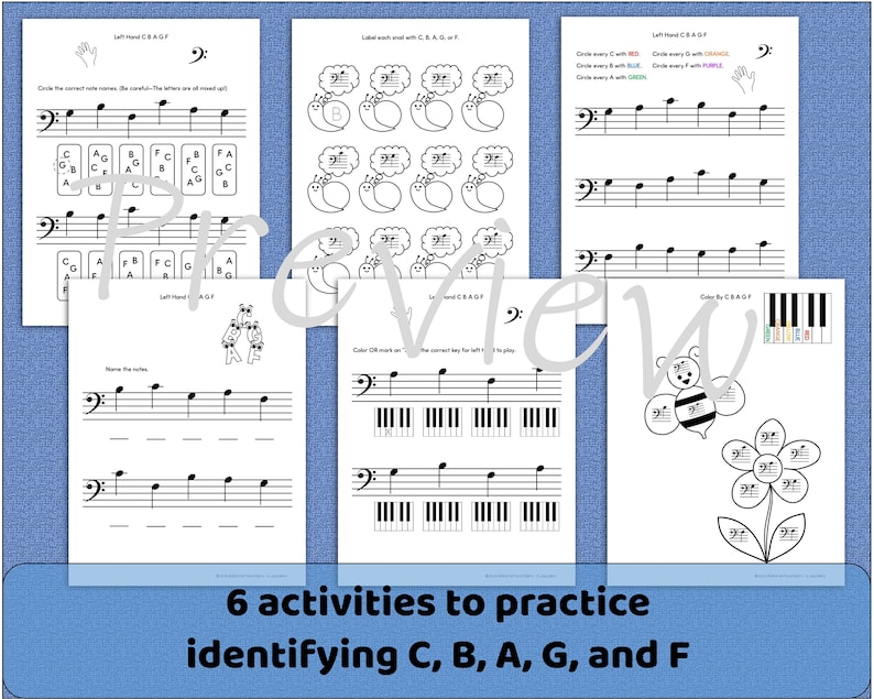 Bass Clef Note Reading for Beginning Piano in Middle C Position Left ...
