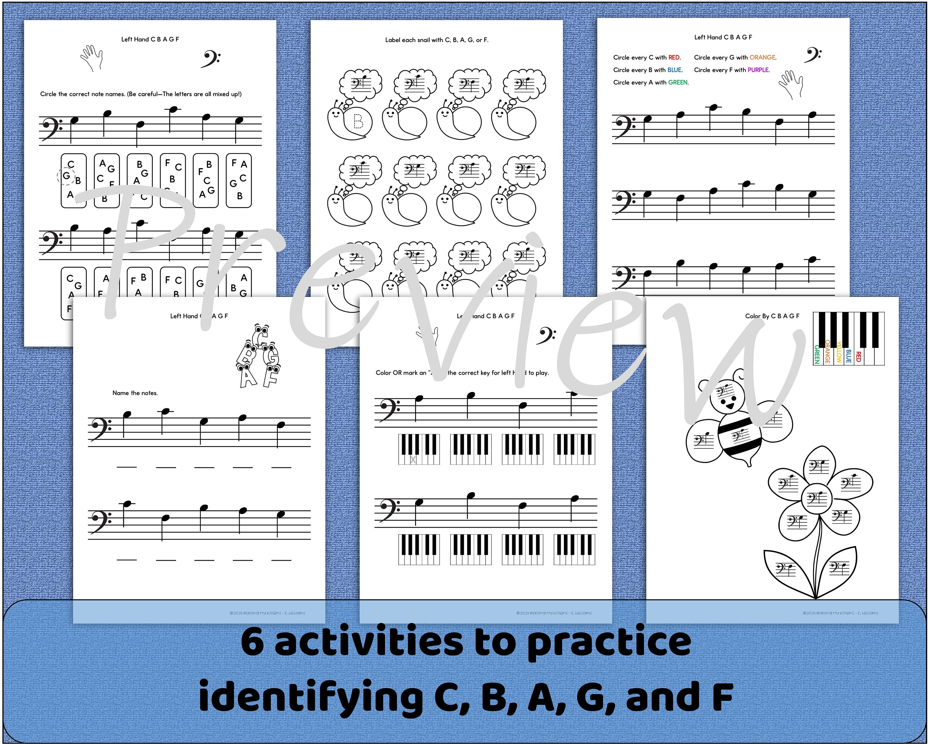 Bass Clef Note Reading for Beginning Piano in Middle C Position Left ...