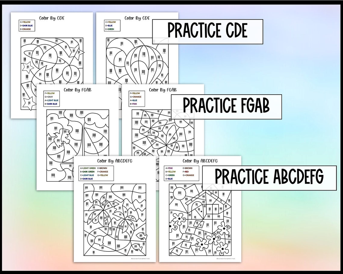 Color by Piano Note: Naming White Keys Beginning Music Worksheets ...