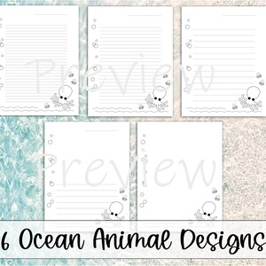 Ocean Animals Writing Paper - Printable Lined and Blank: Wide-ruled ...