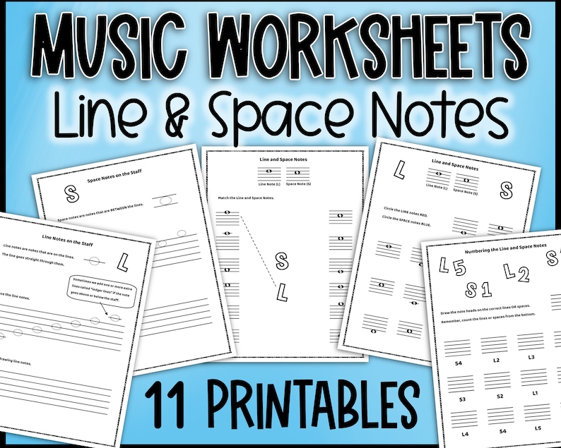 Line & Space Notes: Elementary Music Theory, General Music Worksheets ...