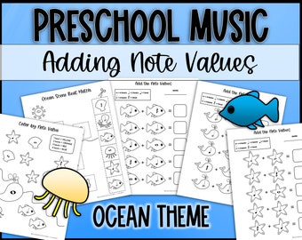 Preschool Music Rhythm Worksheets, Ocean Themed - Adding Basic Note ...