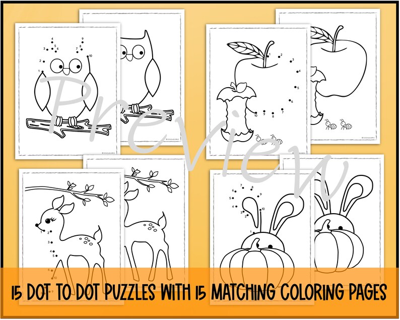 Fall Dot to Dot 1-10 Counting and Coloring Pages for Prek Connect the ...