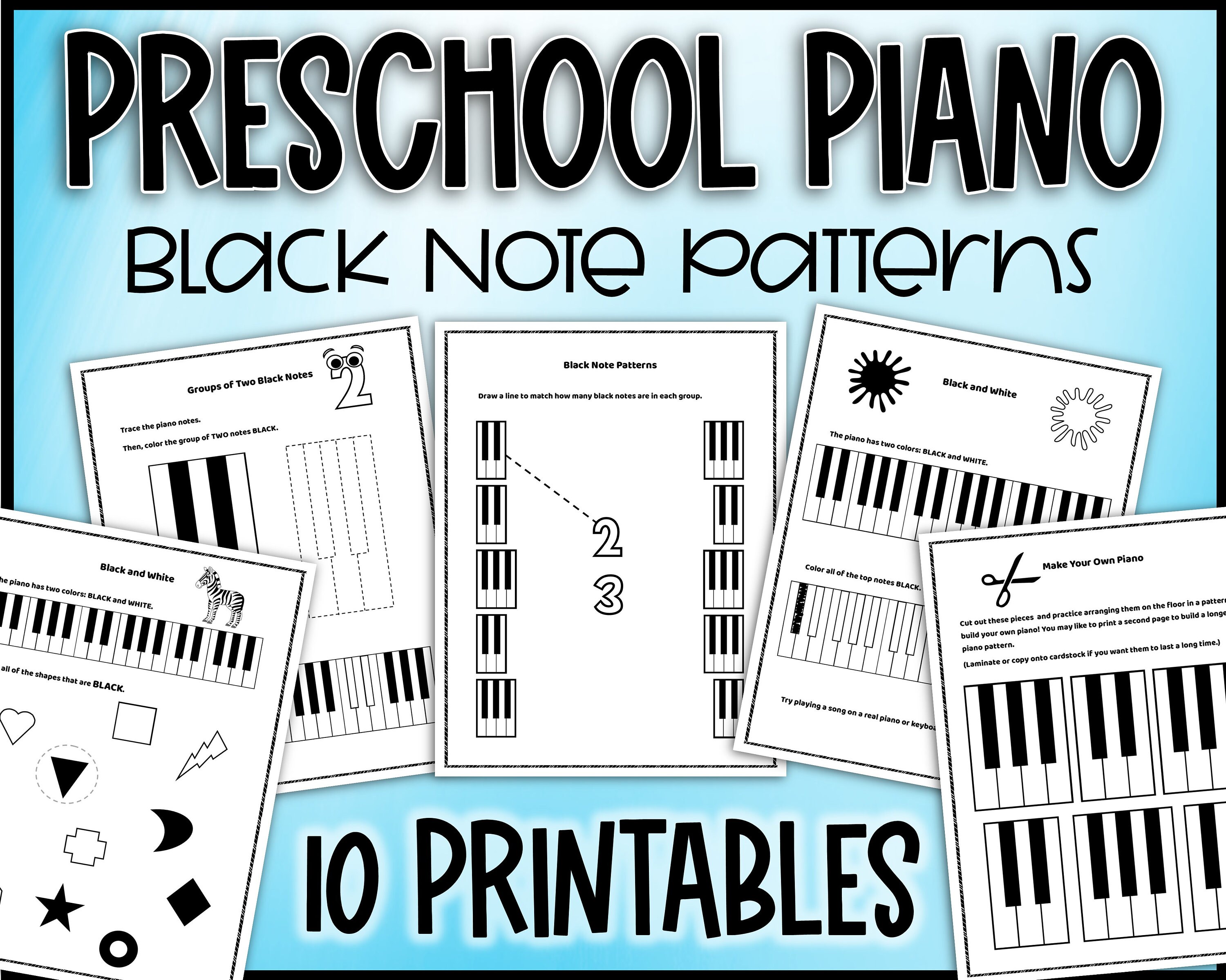 Preschool Piano Worksheets Practice Piano Black Note Patterns Toddler ...