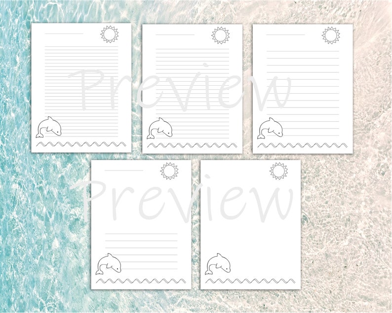 Ocean Animals Writing Paper - Printable Lined and Blank: Wide-ruled ...