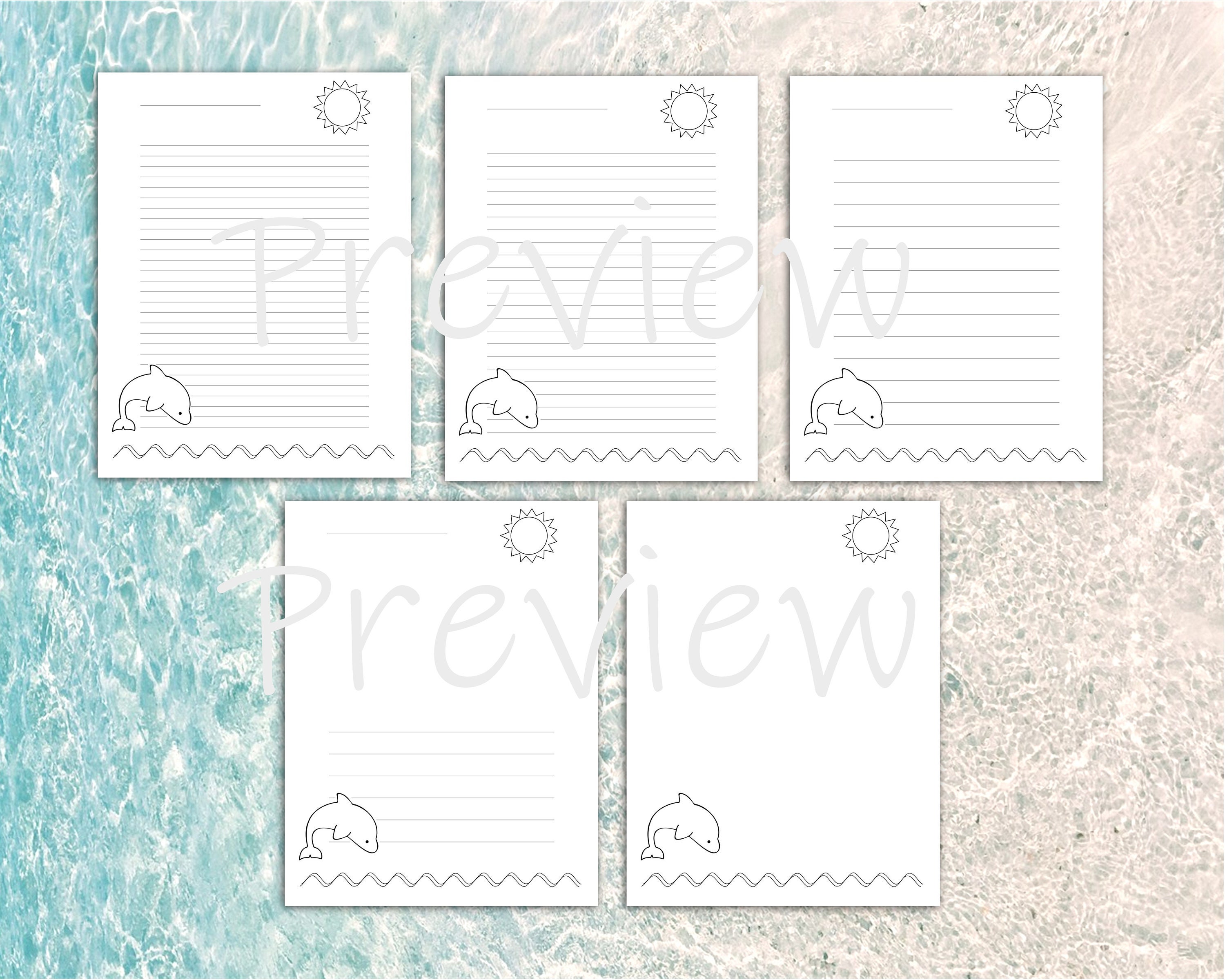 Ocean Animals Writing Paper - Printable Lined and Blank: Wide-ruled ...
