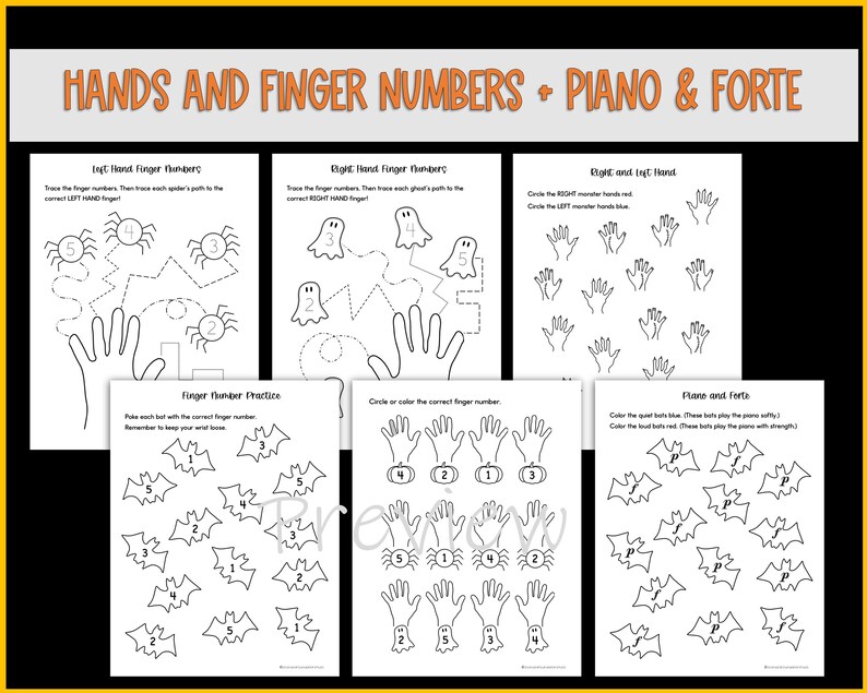 Halloween Music Worksheets for Beginning or Preschool Piano - Fingers ...