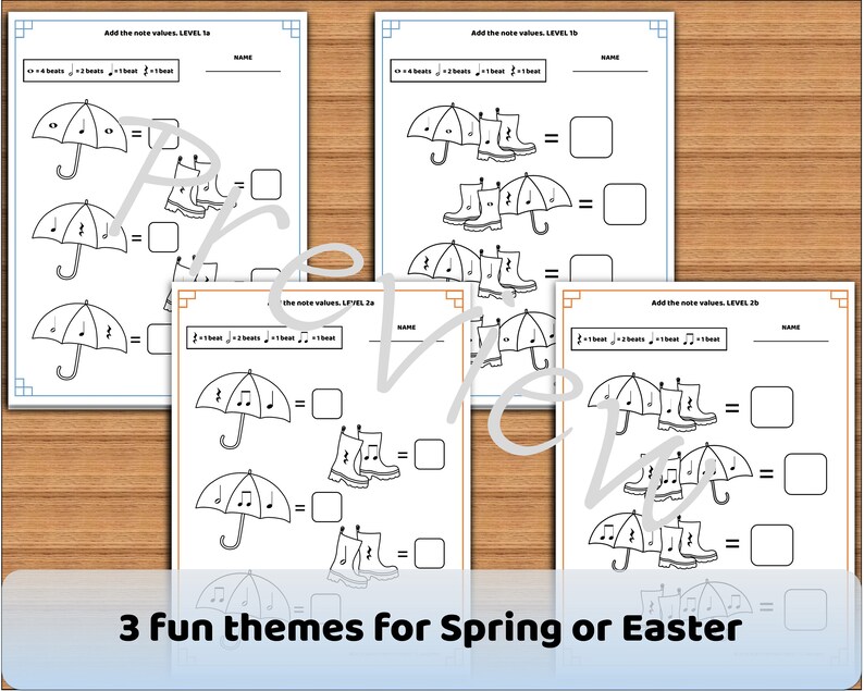 Rhythm Worksheets for Spring: Adding Note Values With Music Math ...