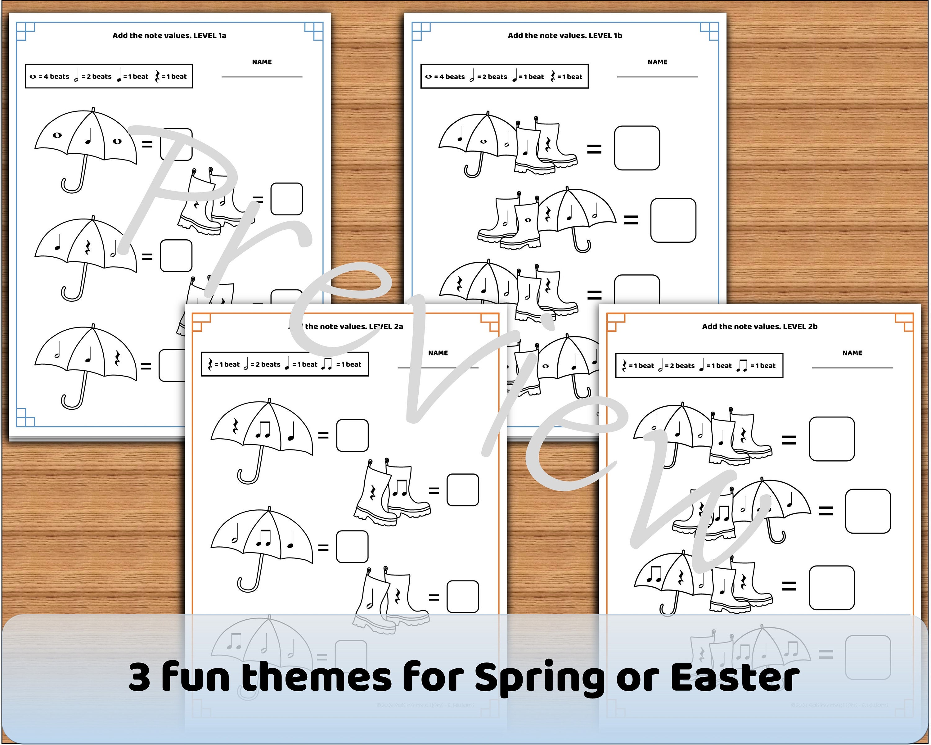 Rhythm Worksheets for Spring: Adding Note Values With Music Math ...
