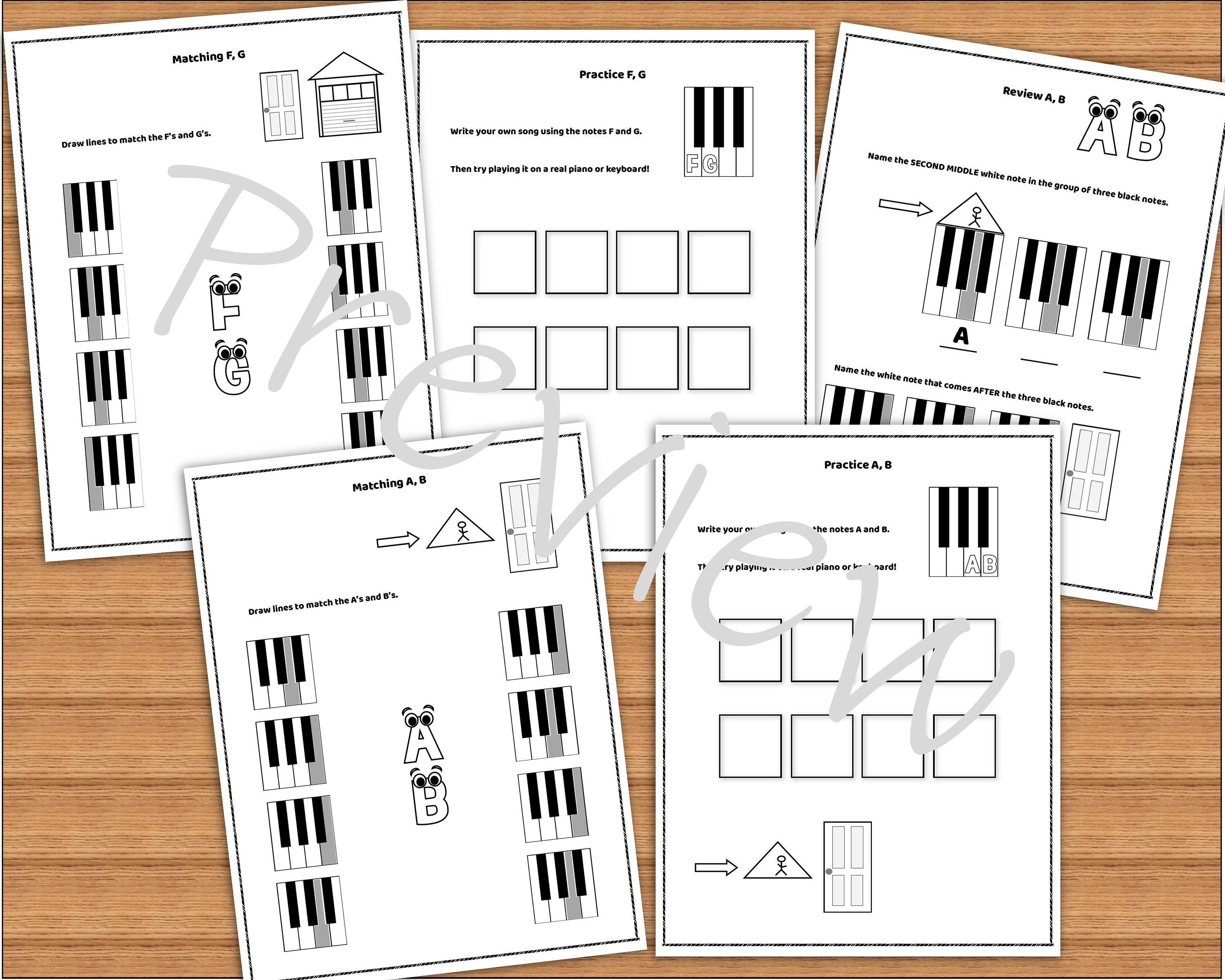 Preschool Piano Worksheets - Activities to Practice Finding FGAB ...