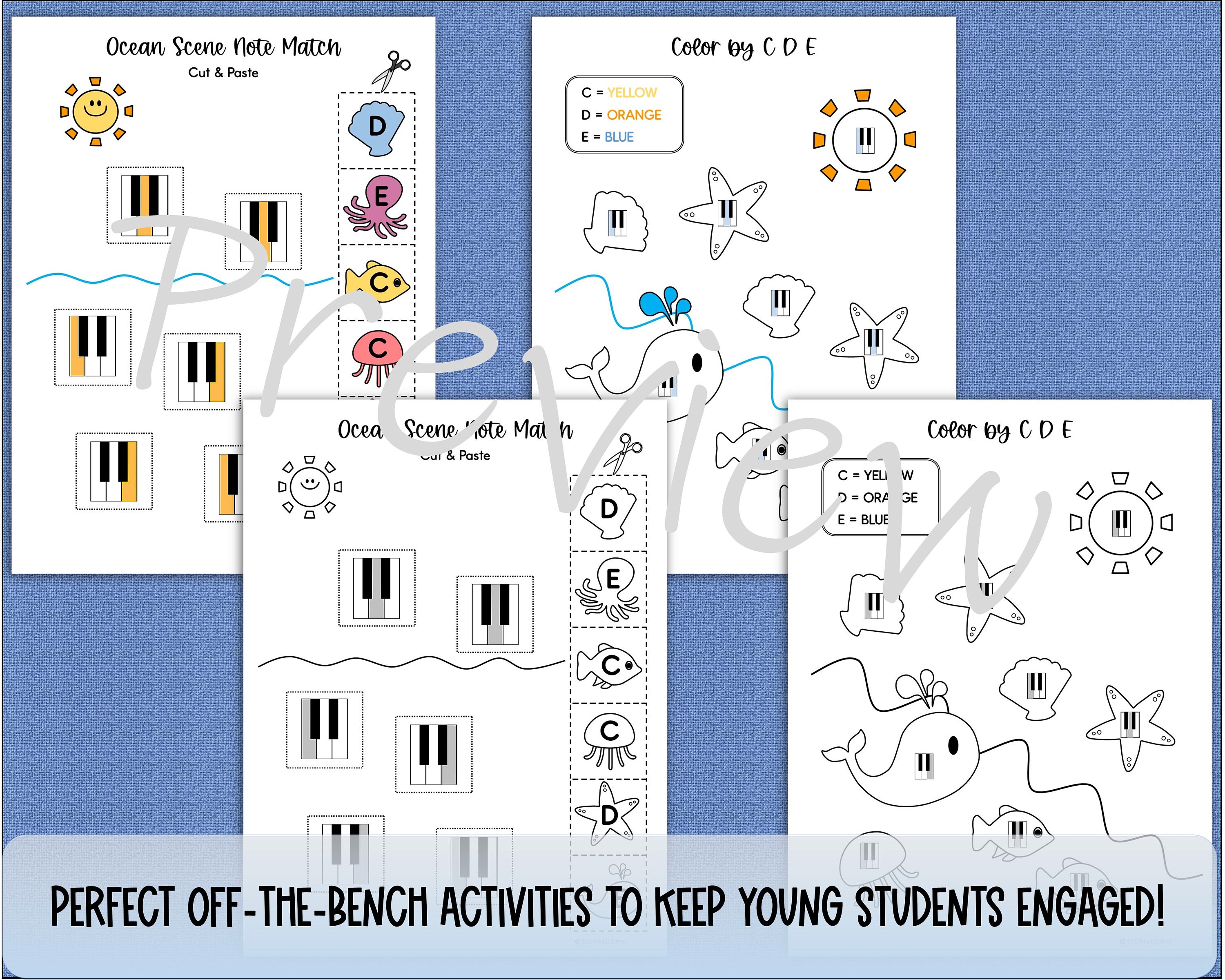Preschool Piano Music Theory: Ocean-themed Finding CDE Worksheets and ...
