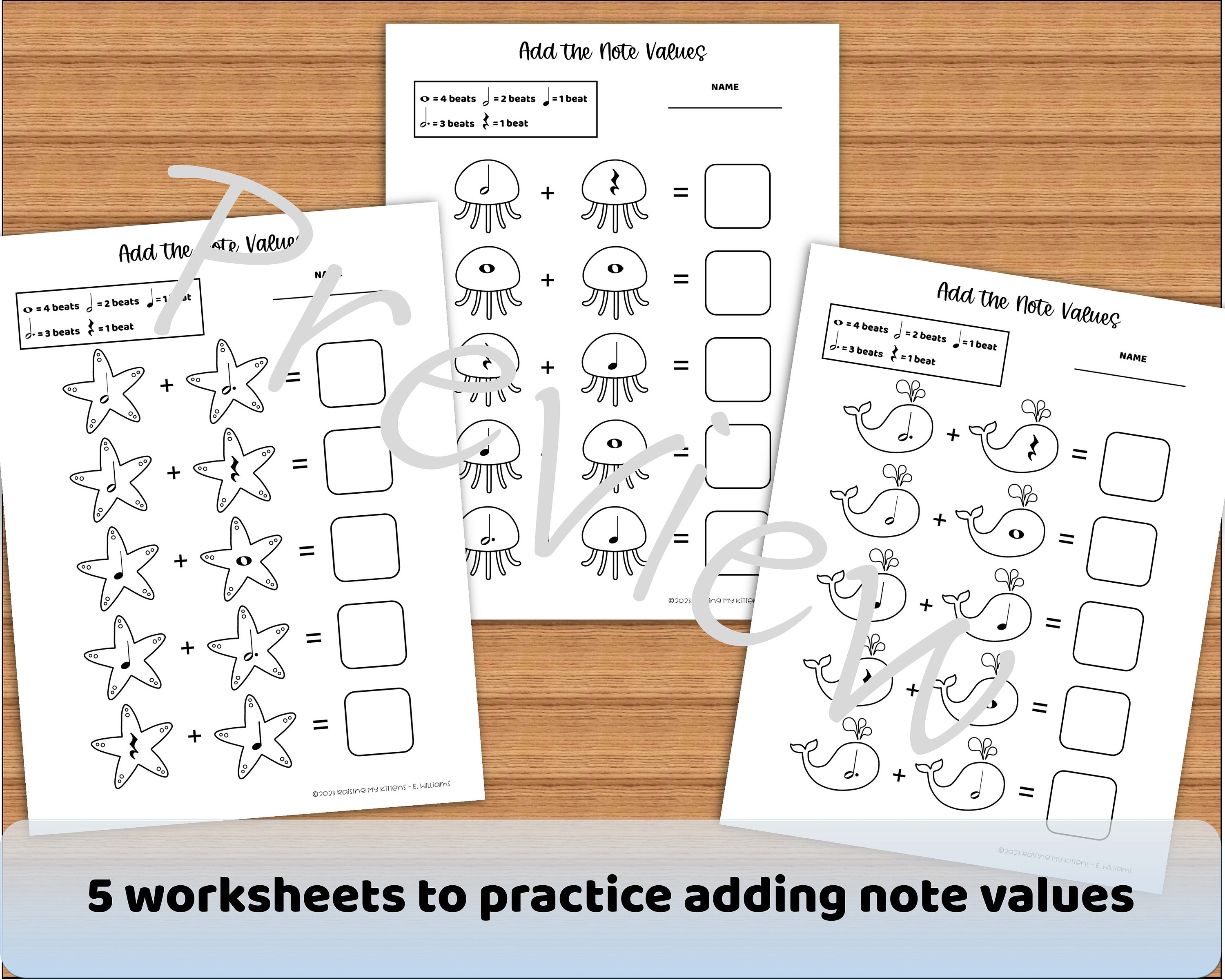 Preschool Music Rhythm Worksheets, Ocean Themed Adding Basic Note ...