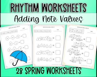 Rhythm Worksheets for Spring: Adding Note Values With Music Math ...
