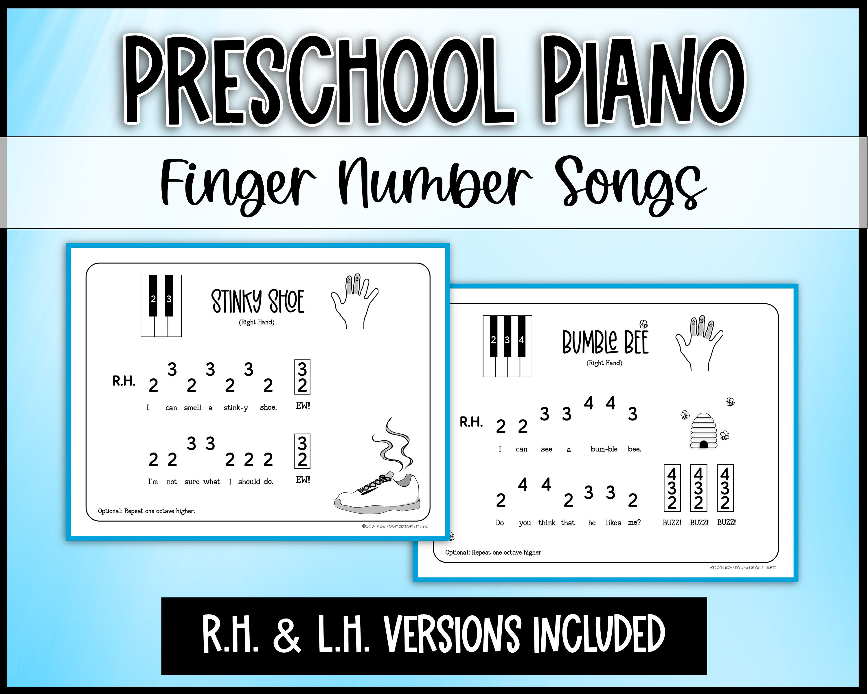 Pre-reading Finger Number Songs for Beginning Piano, Easy Preschool ...