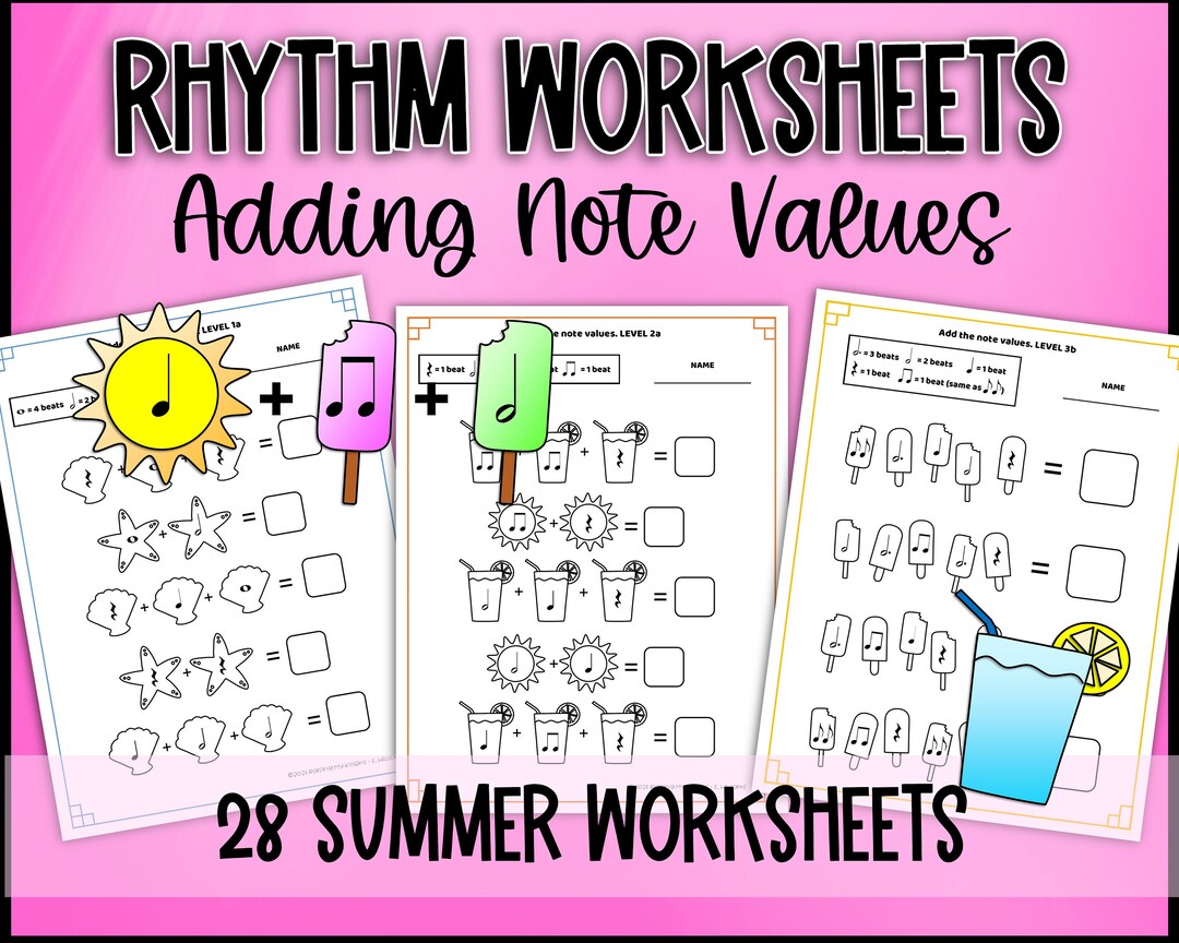 Summer Music Theory Rhythm Worksheets: Adding Note Values With Music ...
