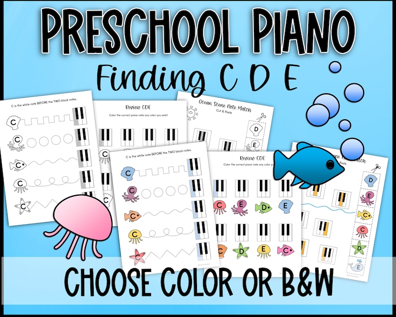 Preschool Piano Music Theory: Ocean-themed Finding CDE Worksheets and ...
