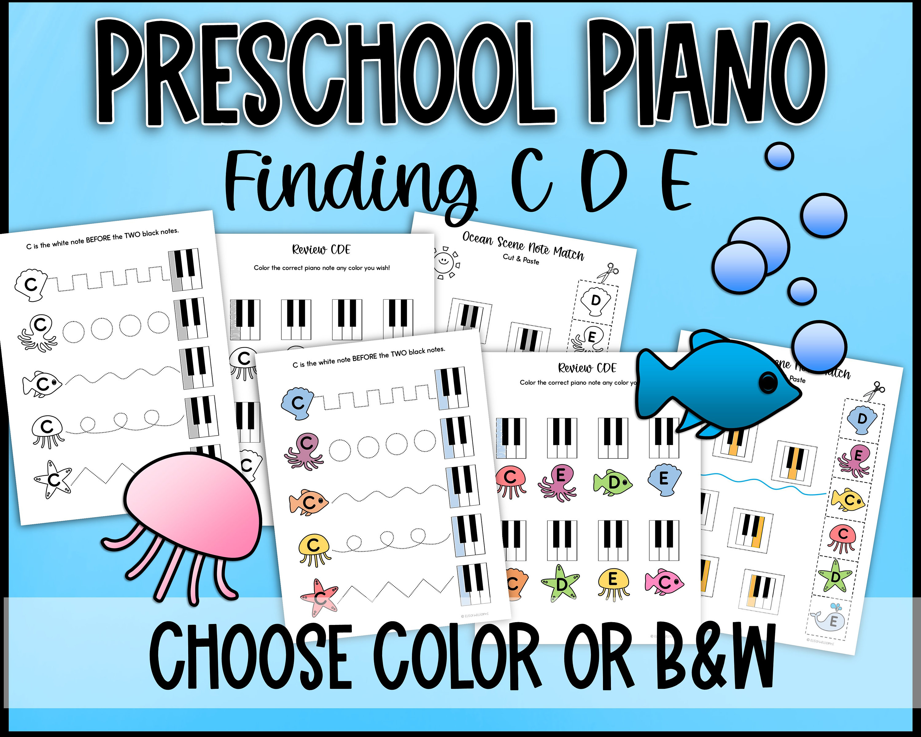 Preschool Piano Music Theory: Ocean-themed Finding CDE Worksheets and ...