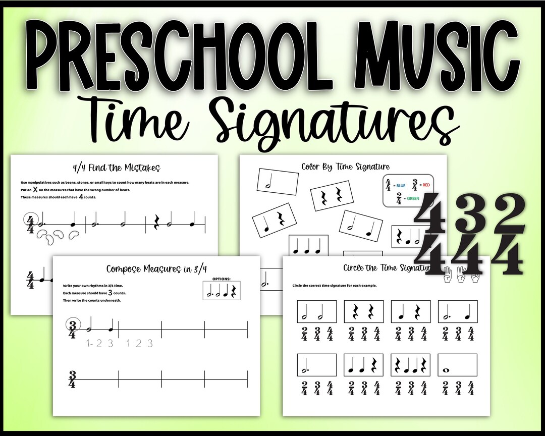 Simple Time Signature Rhythm Worksheets 4/4 3/4 2/4 for - Etsy