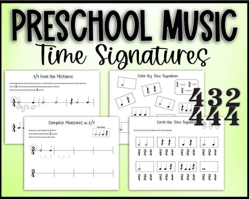 Simple Time Signature Rhythm Worksheets 4/4 3/4 2/4 for - Etsy