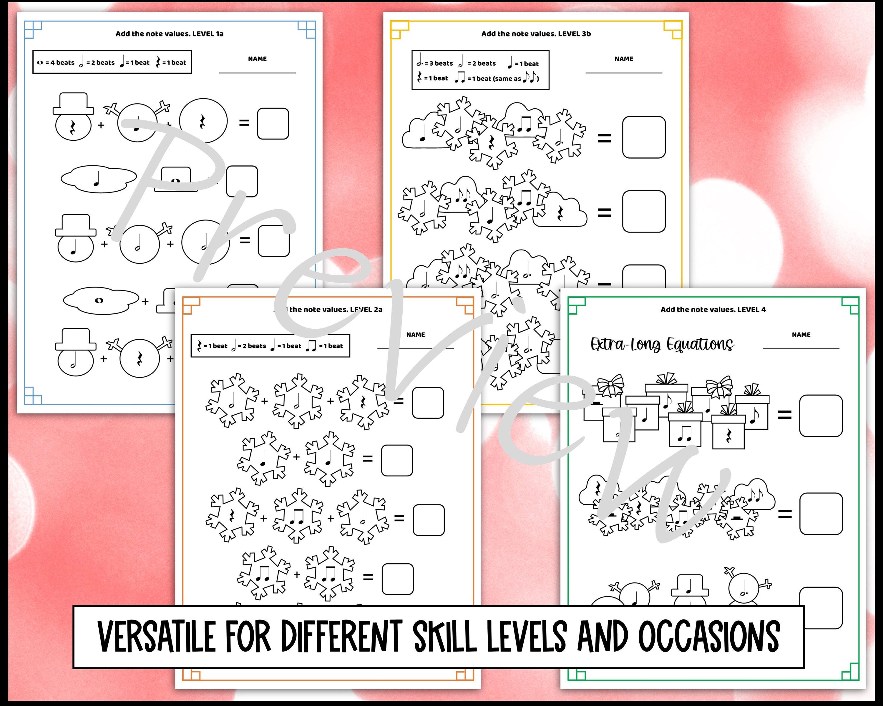 Winter and Christmas Music Rhythm Worksheets: Adding Note Values Music ...