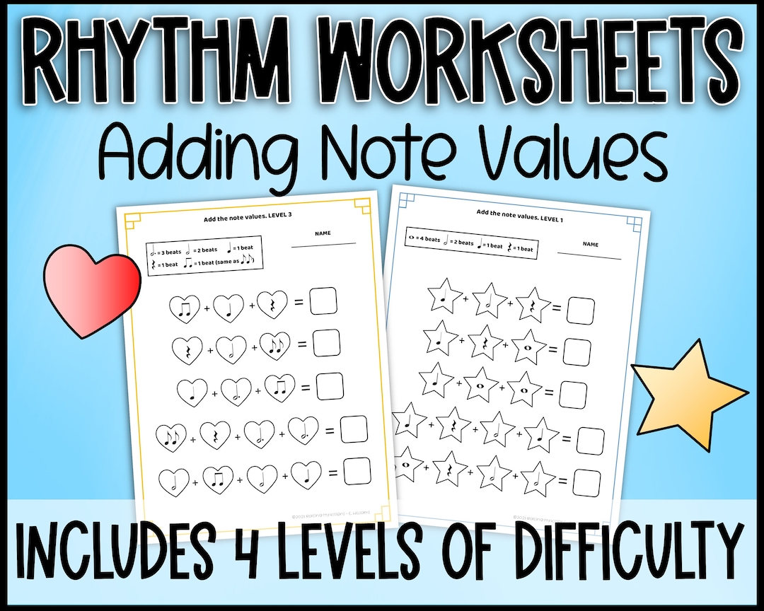 Rhythm Worksheets Adding Note Values / Music Addition / Music Math ...
