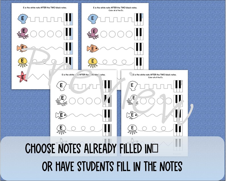 Preschool Piano Music Theory: Ocean-themed Finding CDE Worksheets and ...