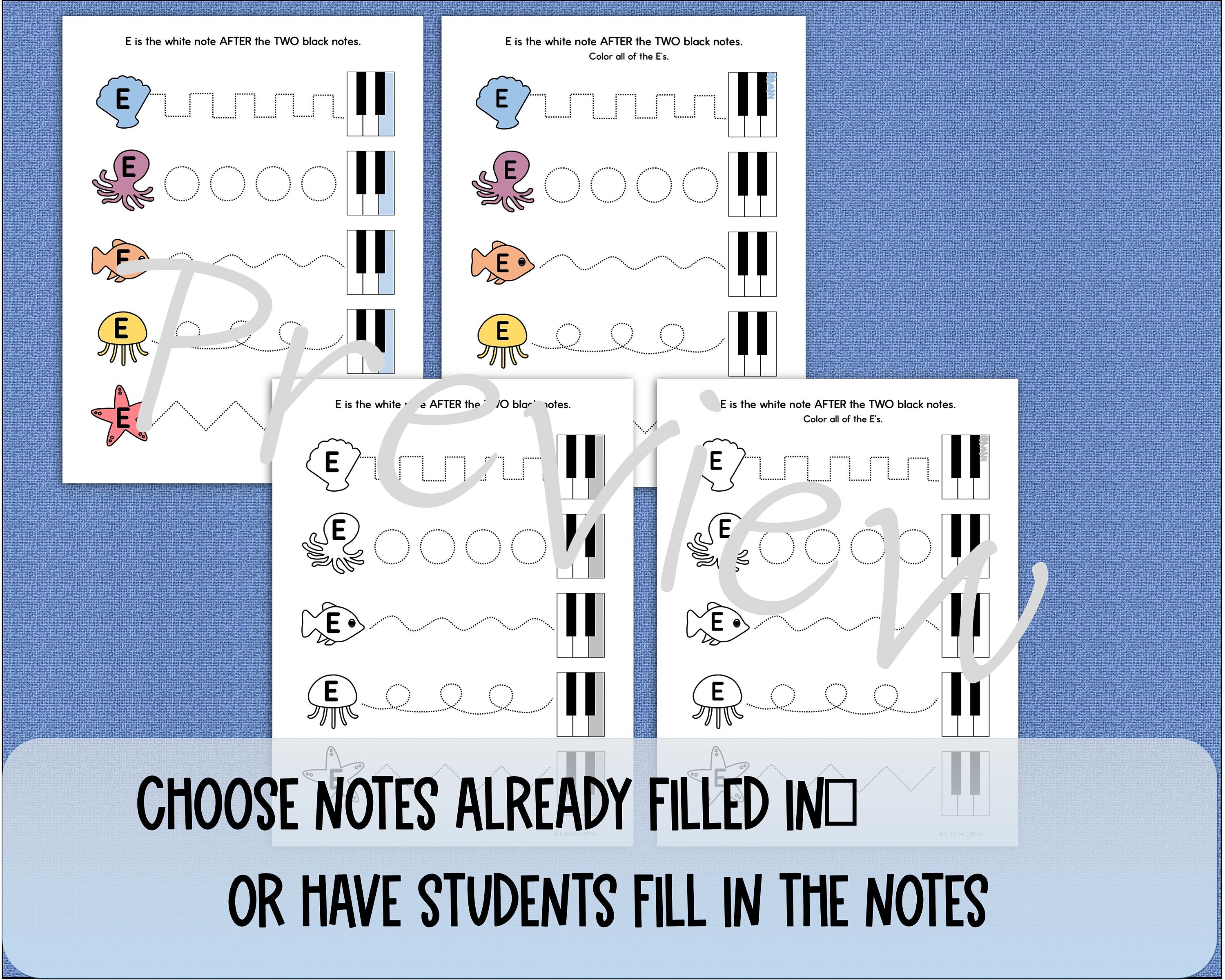 Preschool Piano Music Theory: Ocean-themed Finding CDE Worksheets and ...