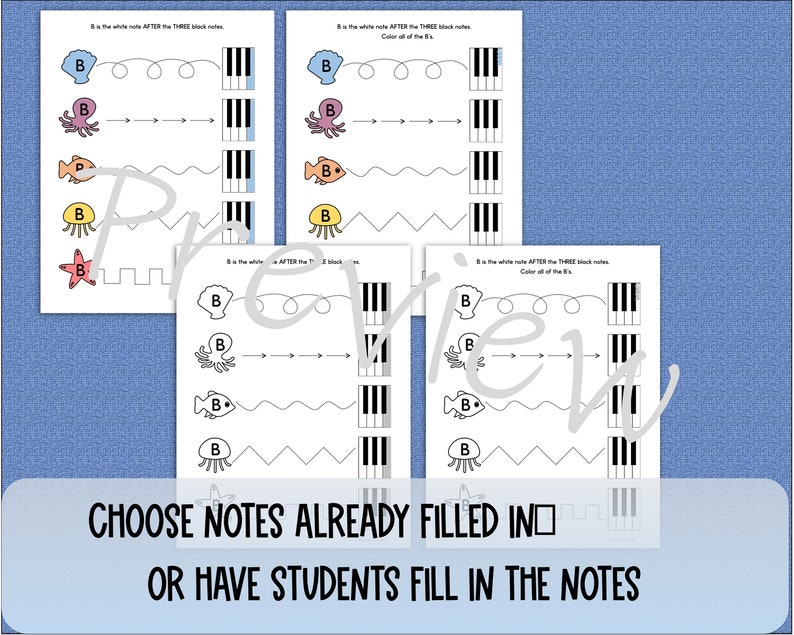 Preschool Piano Music Theory: Ocean-themed Finding FGAB Worksheets and ...