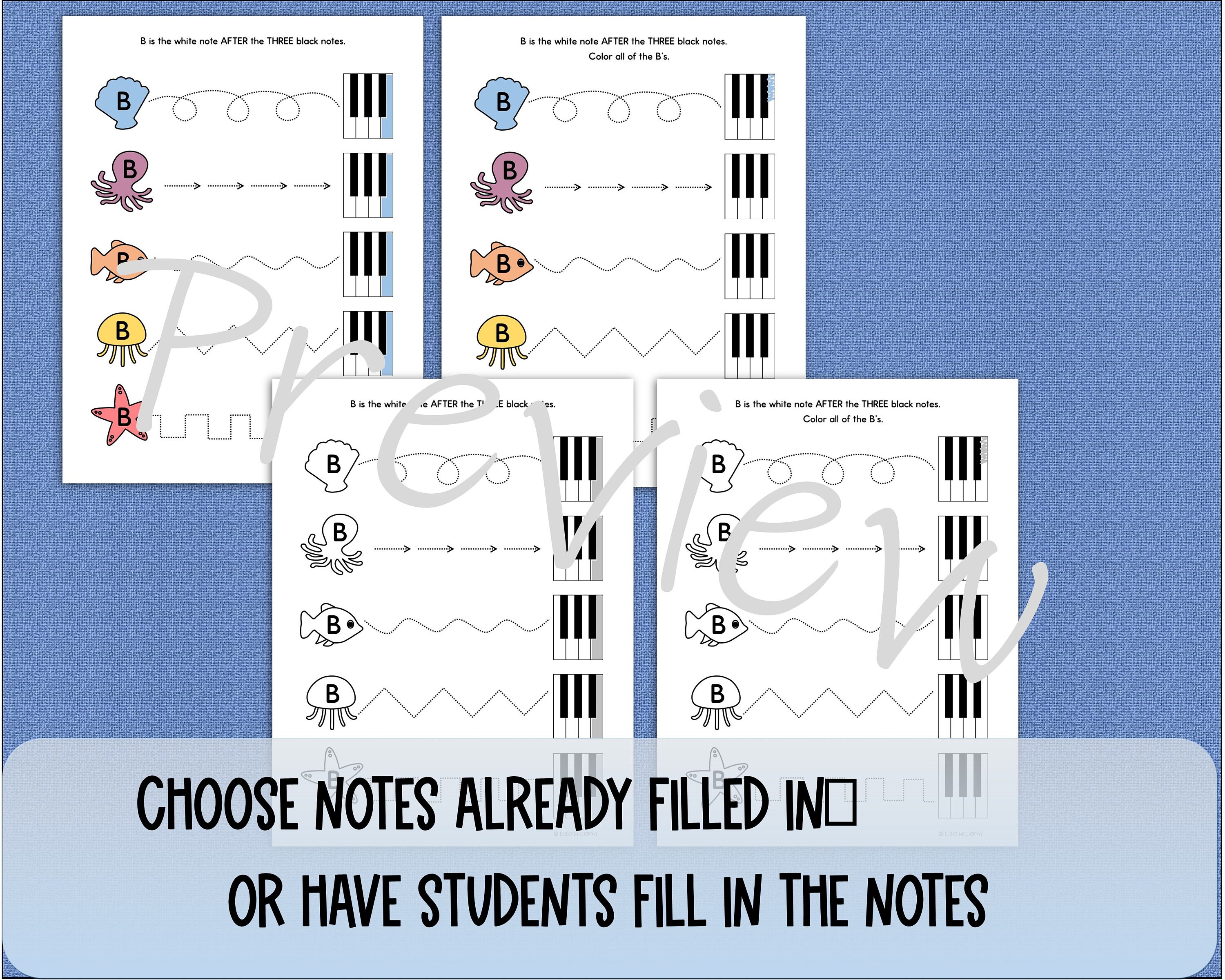 Preschool Piano Music Theory: Ocean-themed Finding FGAB Worksheets and ...