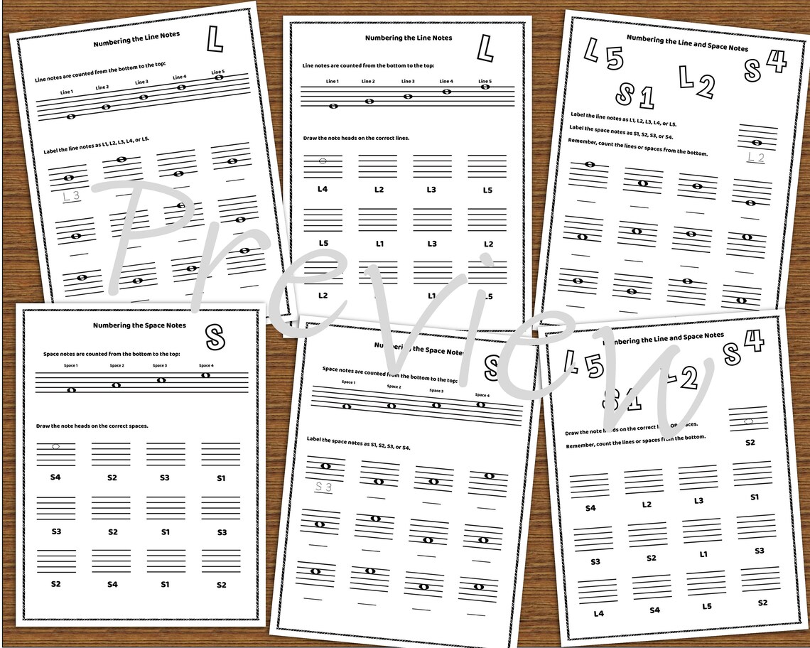 Line & Space Notes: Elementary Music Theory, General Music Worksheets ...
