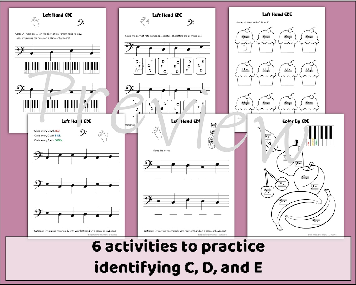 Beginning Piano Bass Clef Note Reading in C Position, Left Hand / Basic ...