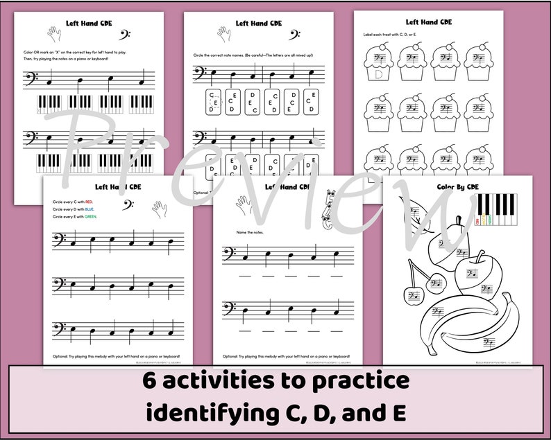 Beginning Piano Bass Clef Note Reading in C Position, Left Hand / Basic ...