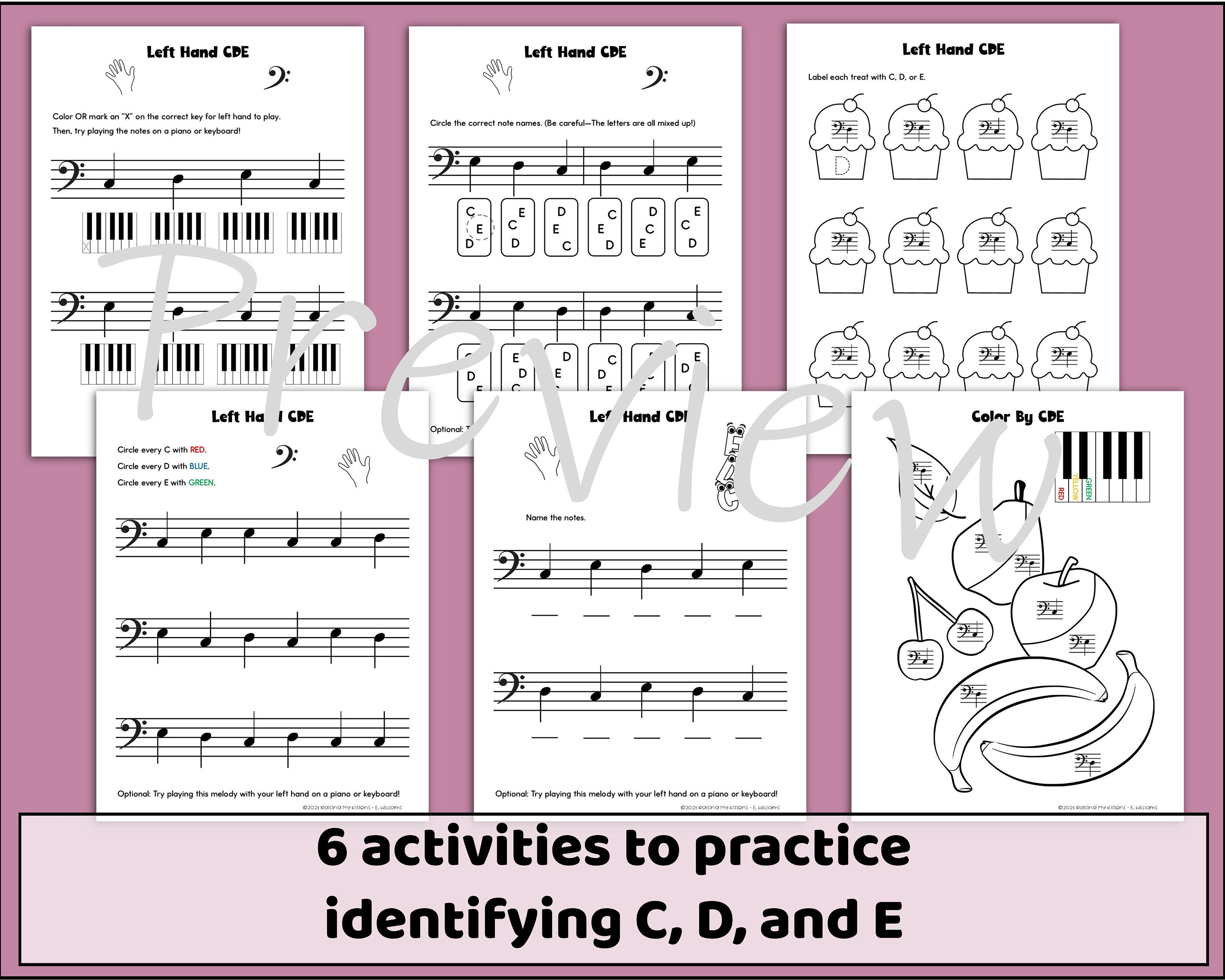 Beginning Piano Bass Clef Note Reading in C Position, Left Hand / Basic ...