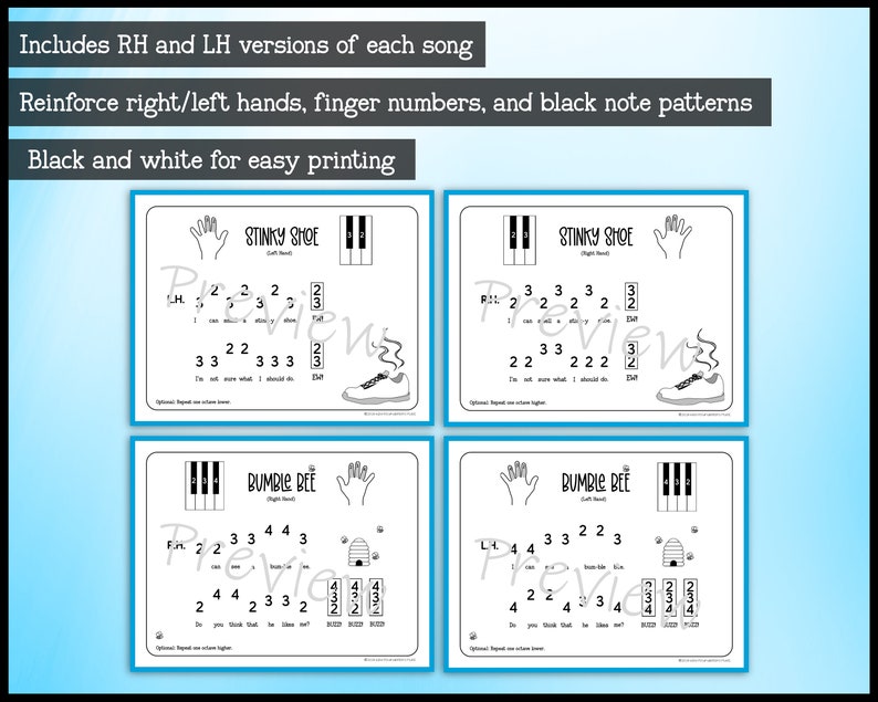 Pre-reading Finger Number Songs for Beginning Piano, Easy Preschool ...