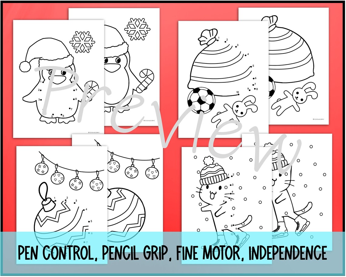 Christmas and Winter Dot to Dot 1-10 Counting and Coloring Pages for ...