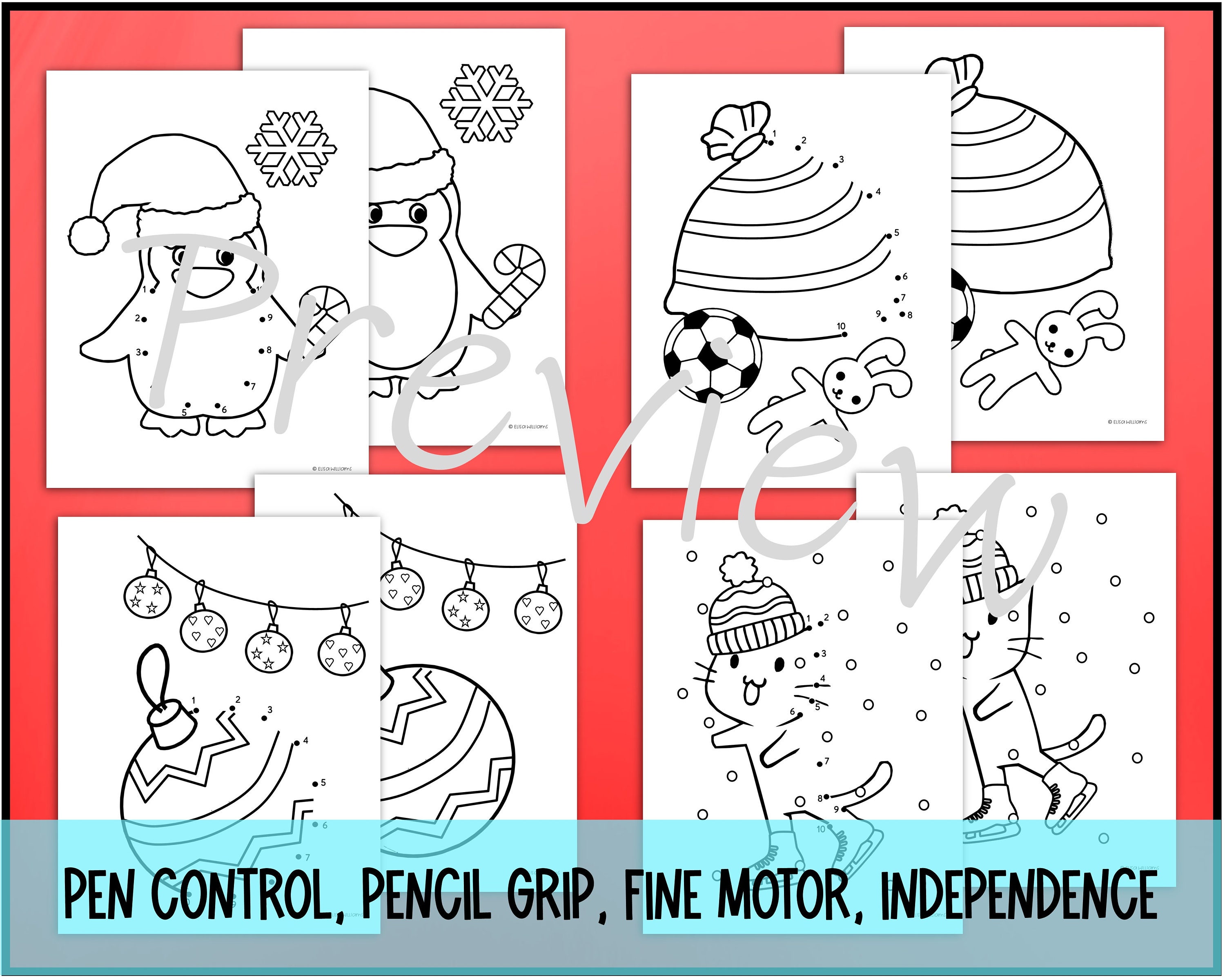 Christmas and Winter Dot to Dot 1-10 Counting and Coloring Pages for ...
