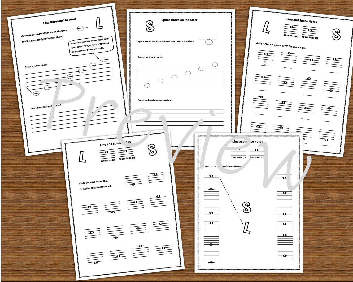 Line & Space Notes: Elementary Music Theory, General Music Worksheets ...