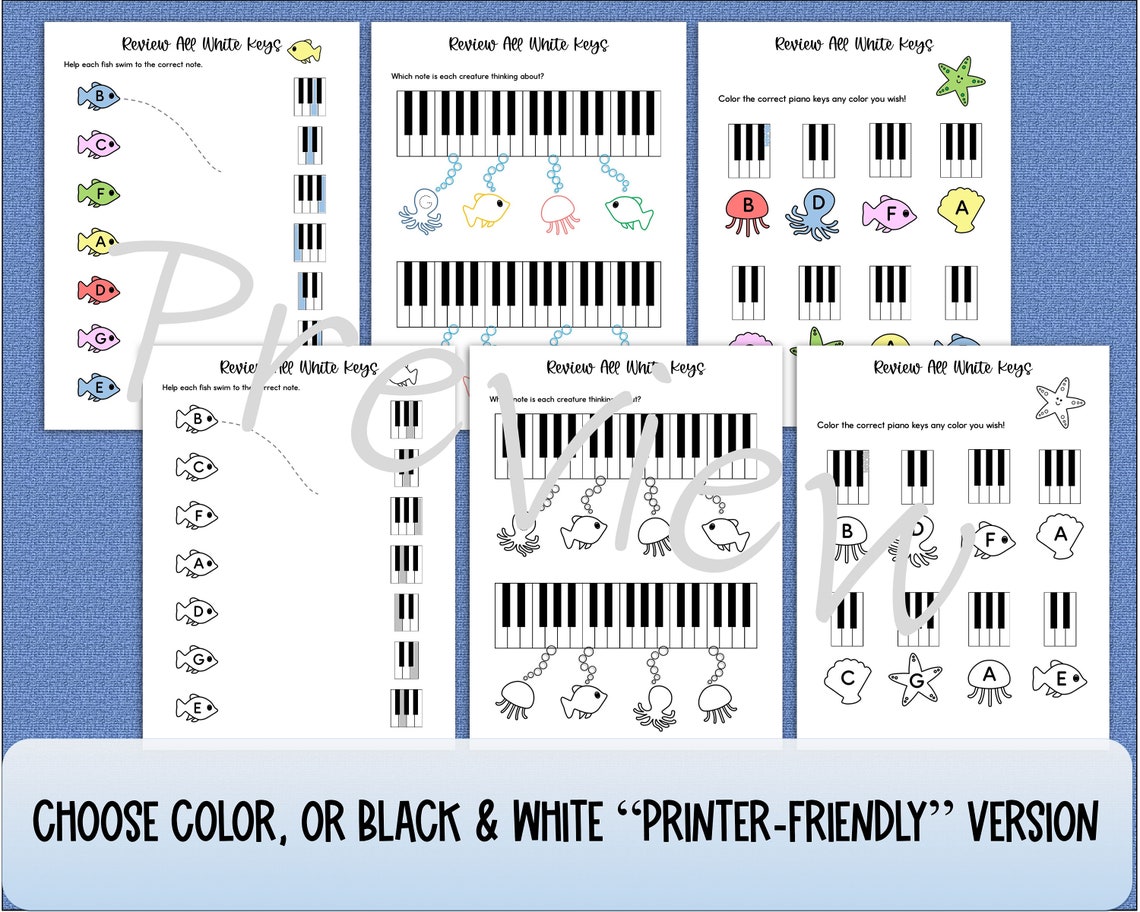 Preschool/beginning Piano Music Theory: Naming White Keys Ocean Themed ...