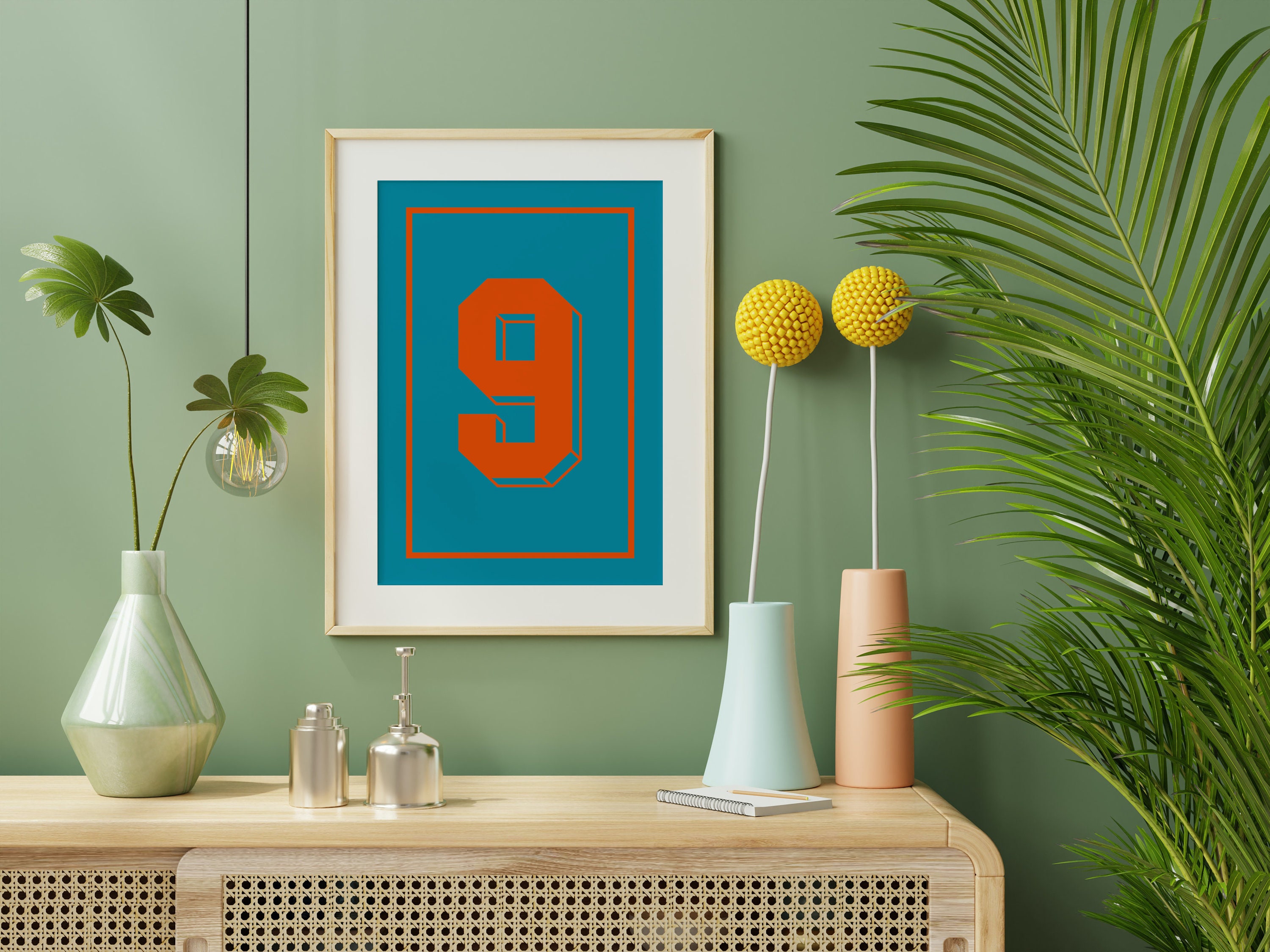 Number Nine Wall Art, Colorful Printable Wall Decor, Typography ...