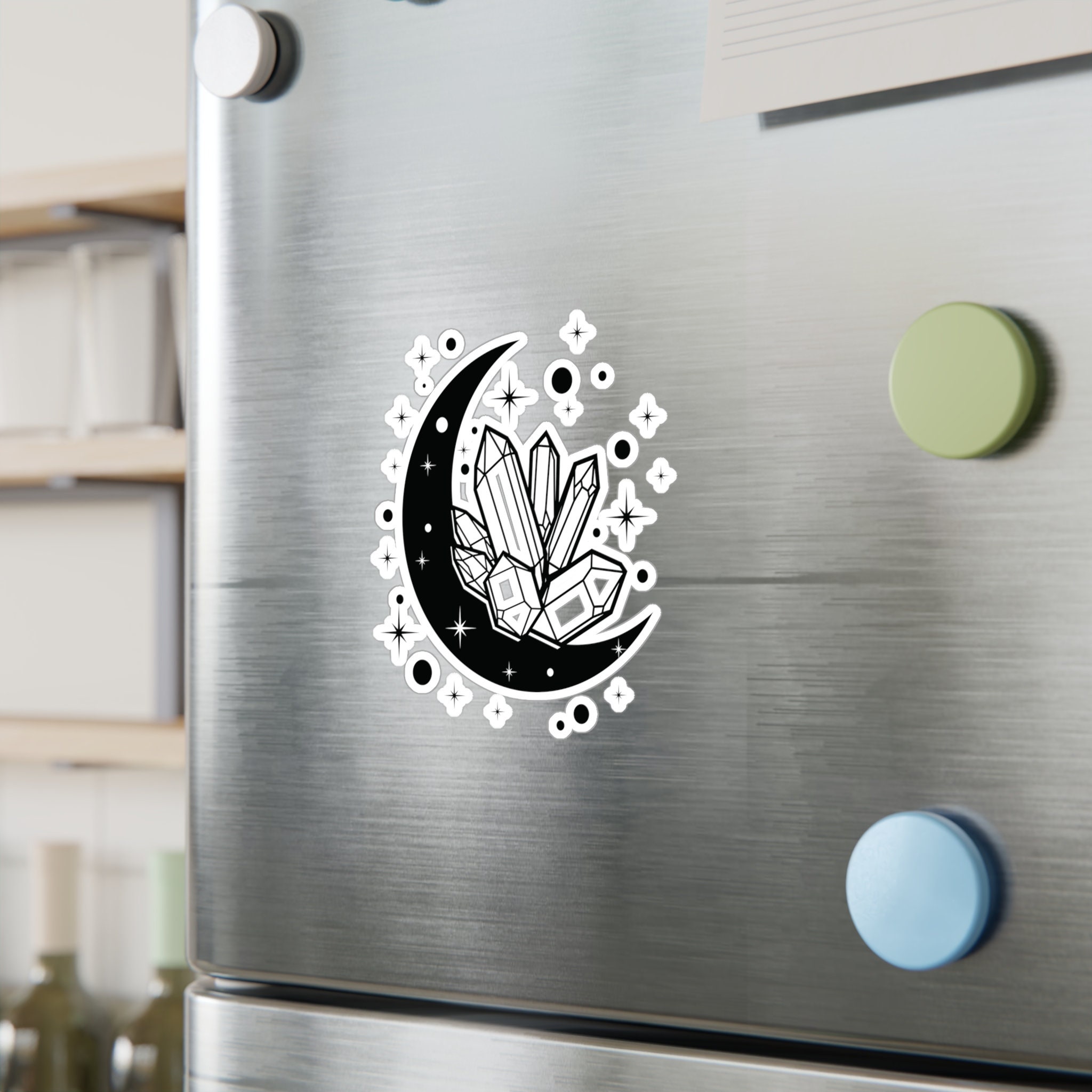 Moon and Crystals Vinyl Decals, Witchy Sticker, Moon and Crystals ...