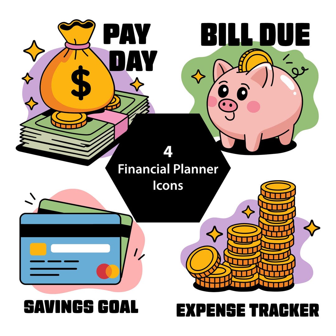 Financial Planner Icons, Budget Icons, Savings Goal Set, Payday ...