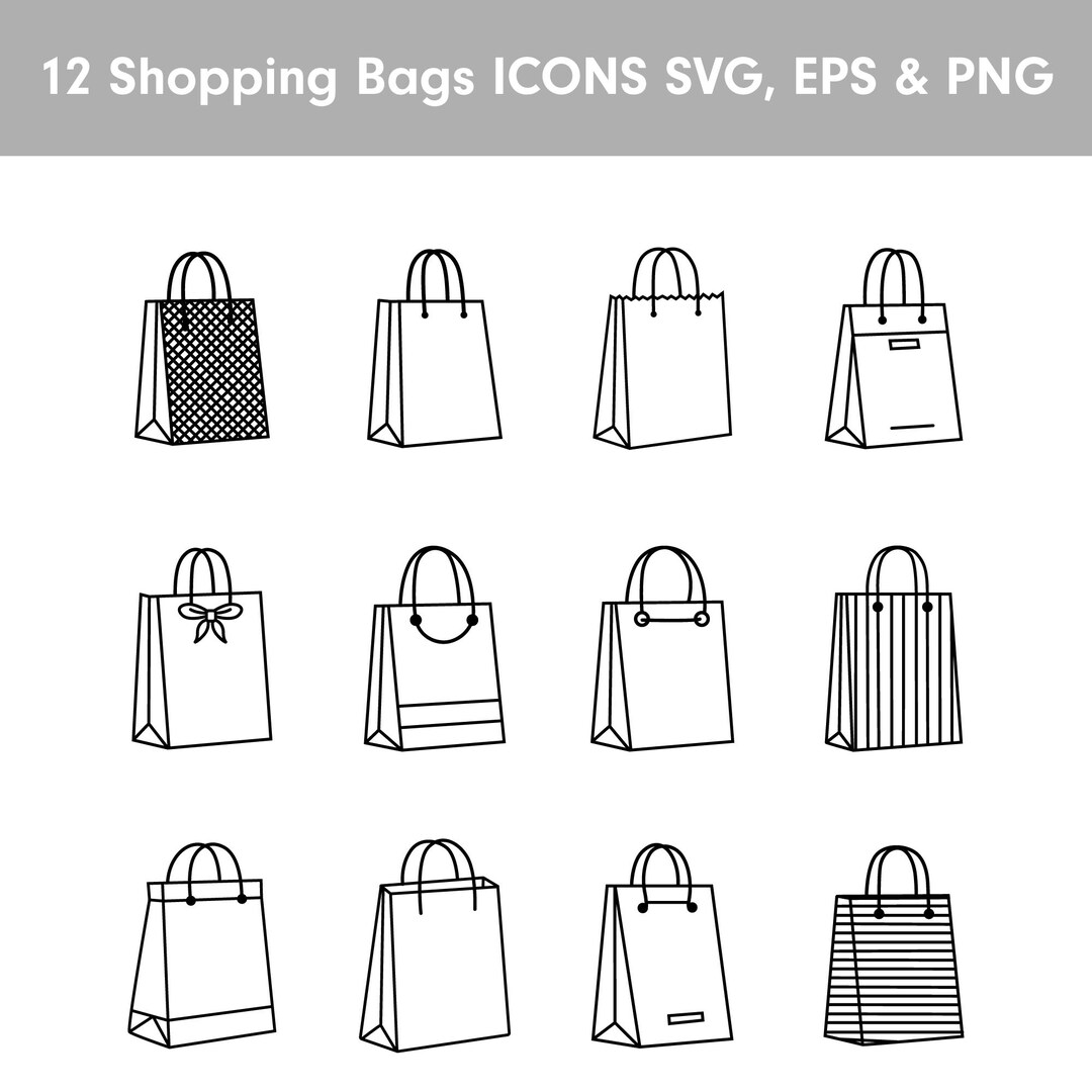 Shopping Bag Outline Icon Set, Ecommerce Graphics (SVG, EPS, PNG) - Etsy