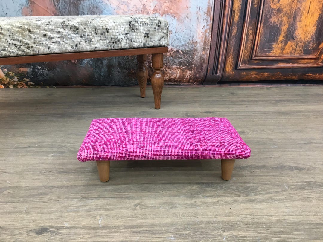 Footstool Under Desk, Pink Step Stool, Padded Stool, Vintage Rug Stool ...